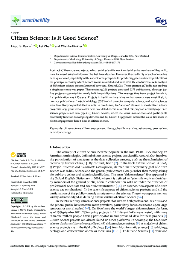 (PDF) Citizen Science: Is It Good Science?