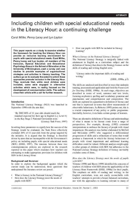 (PDF) Including children with special educational needs in the Literacy ...