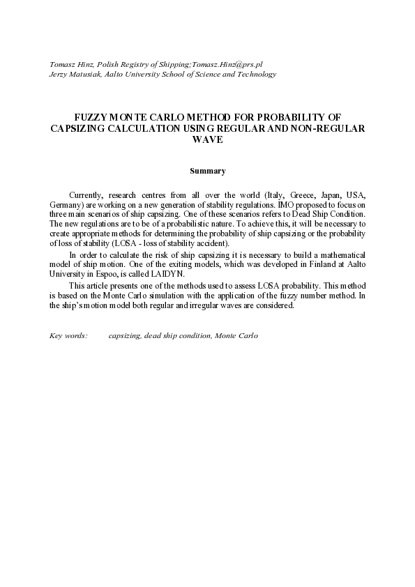(PDF) Fuzzy Monte Carlo method for probability of capsizing calculation ...