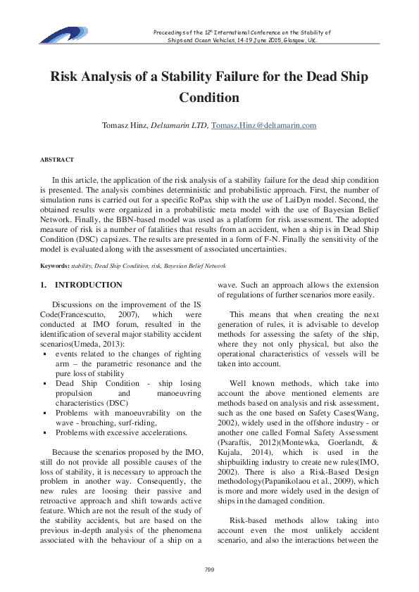 (PDF) Risk Analysis of a Stability Failure for the Dead Ship Condition