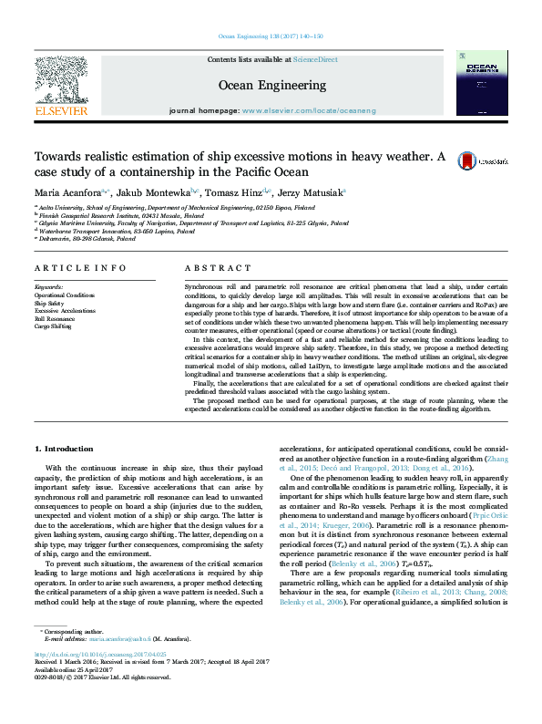 (PDF) Towards realistic estimation of ship excessive motions in heavy ...