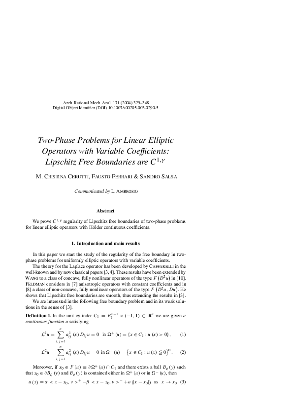Pdf Two Phase Problems For Linear Elliptic Operators With Variable