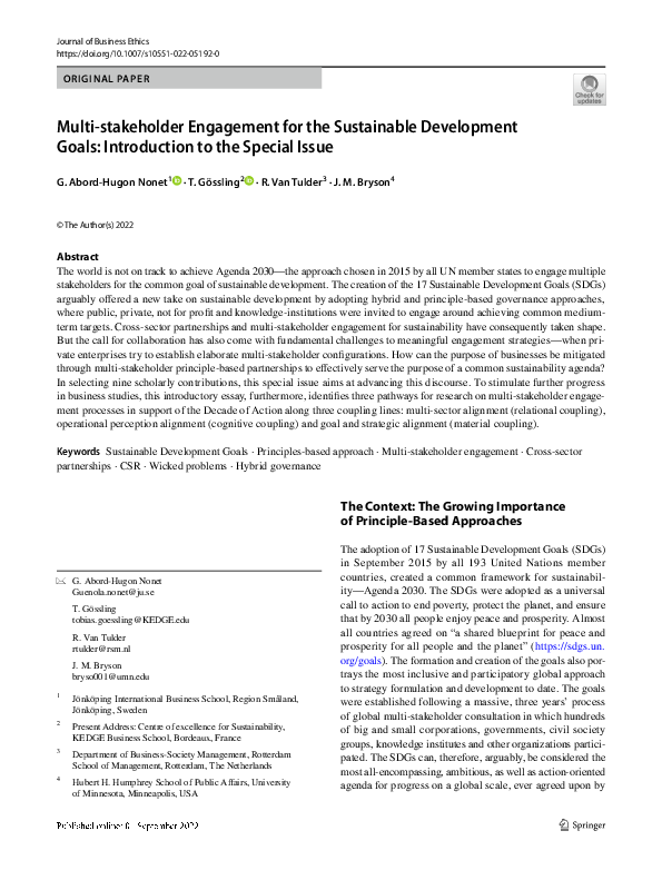 (PDF) Multi-stakeholder Engagement for the Sustainable Development ...