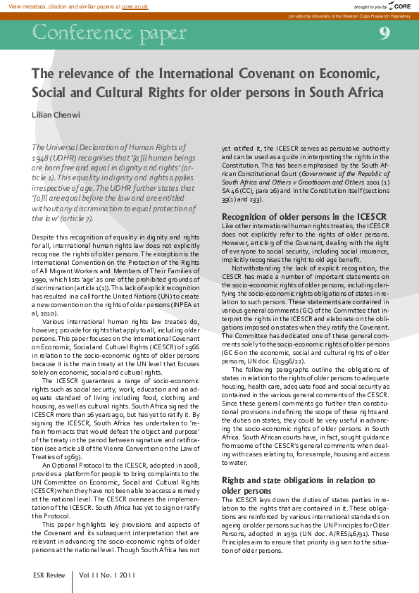 (PDF) The relevance of the International Covenant on Economic, Social ...