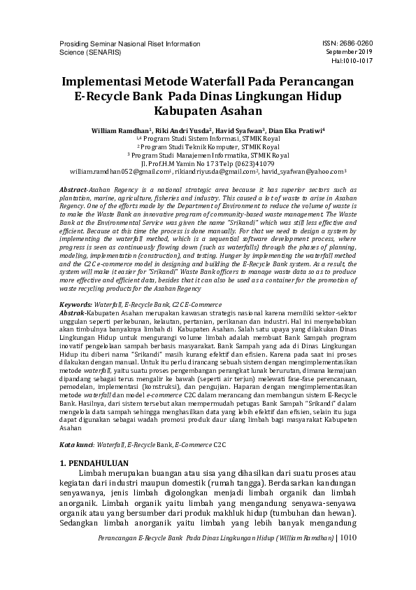 (PDF) Implementasi Metode Waterfall Pada Perancangan E-Recycle Bank ...