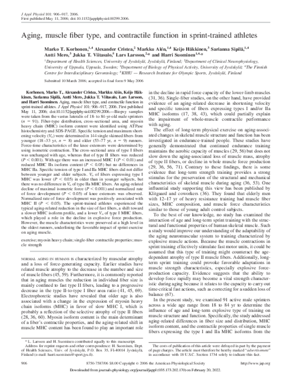 (PDF) Aging, muscle fiber type, and contractile function in sprint ...