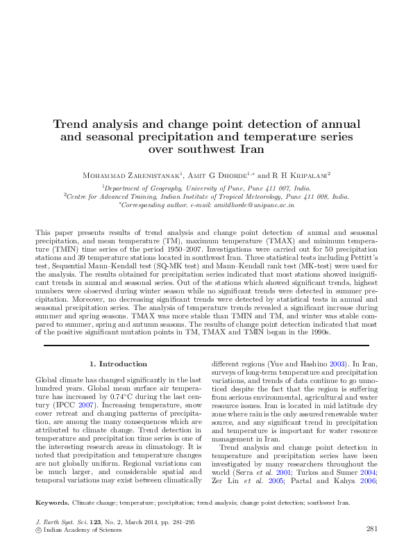 (PDF) Trend analysis and change point detection of annual and seasonal precipitation and ...