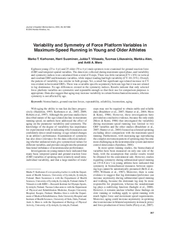 (PDF) Variability and Symmetry of Force Platform Variables in Maximum-Speed Running in Young and ...