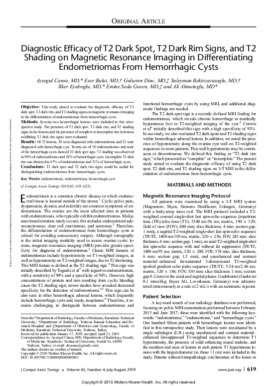 (PDF) Diagnostic Efficacy of T2 Dark Spot, T2 Dark Rim Signs, and T2 ...