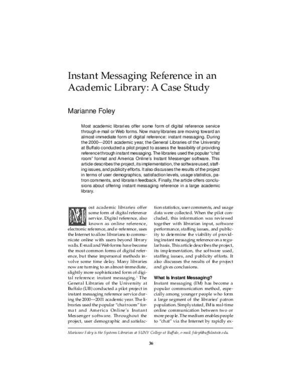 (PDF) Instant messaging reference in an academic library: A case study