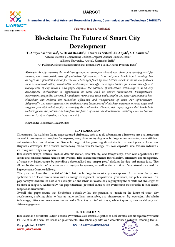 (PDF) Blockchain's Role in Advancing Smart City Development