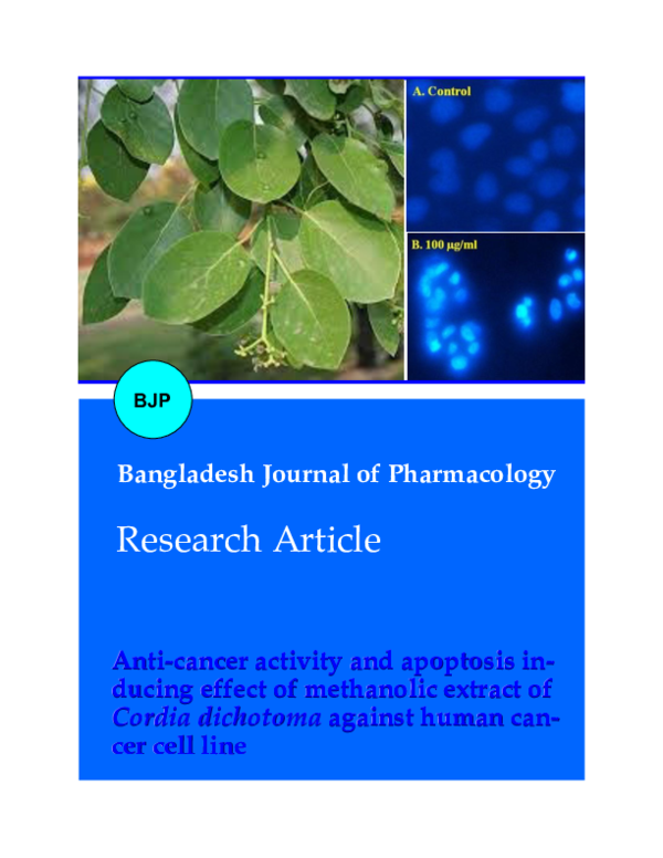Pdf Anticancer Activity And Apoptosis Inducing Effect Of Methanolic Extract Of Cordia
