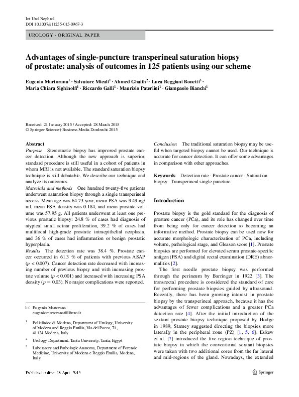 (PDF) Advantages of single-puncture transperineal saturation biopsy of ...