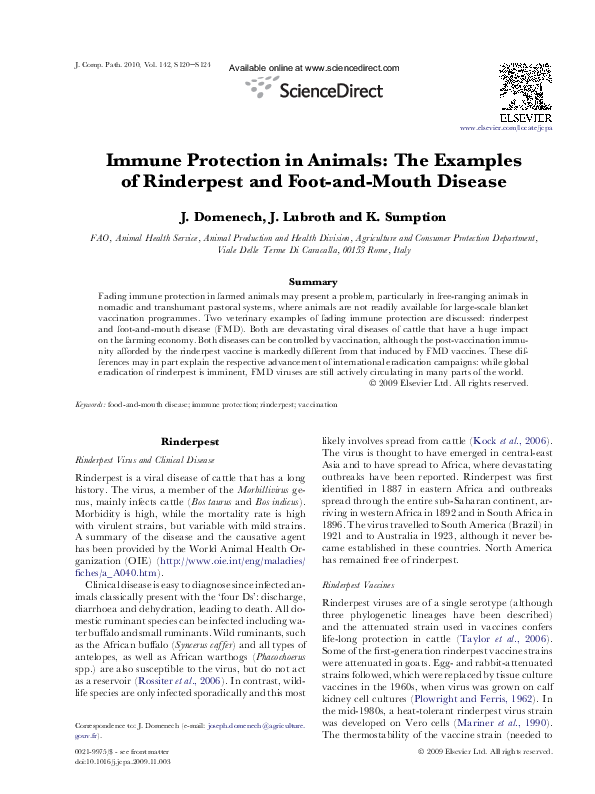 (PDF) Immune Protection in Animals: The Examples of Rinderpest and Foot ...