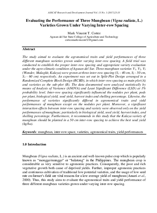 (PDF) Evaluating the Performance of Three Mungbean (Vigna radiata, L ...