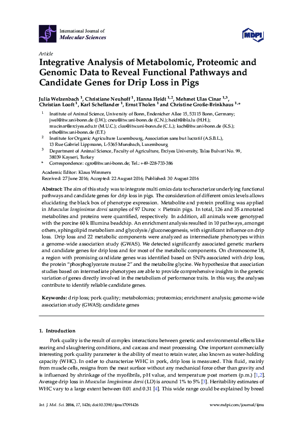 Pdf Integrative Analysis Of Metabolomic Proteomic And Genomic Data 7026