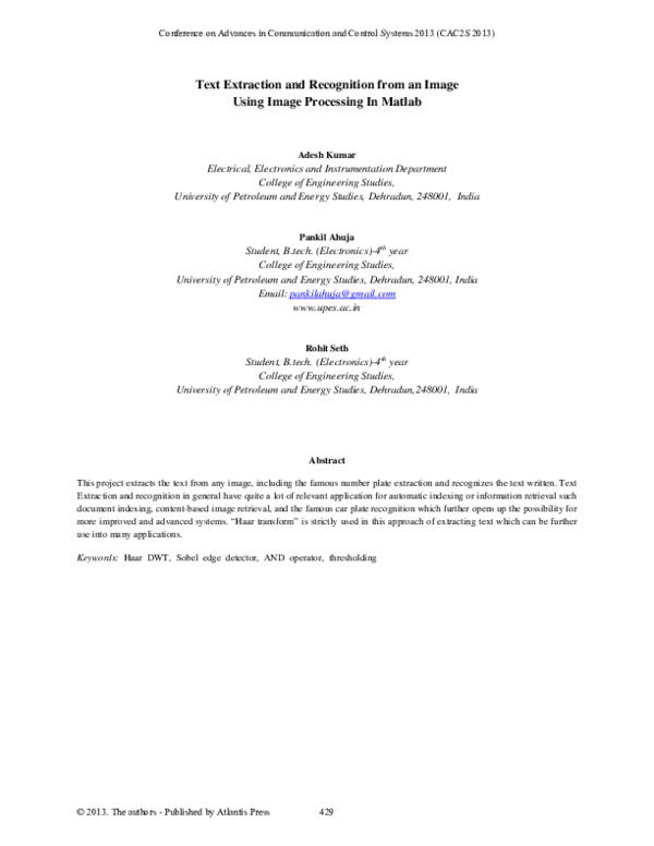 (PDF) Text Extraction and Recognition from an Image Using Image ...
