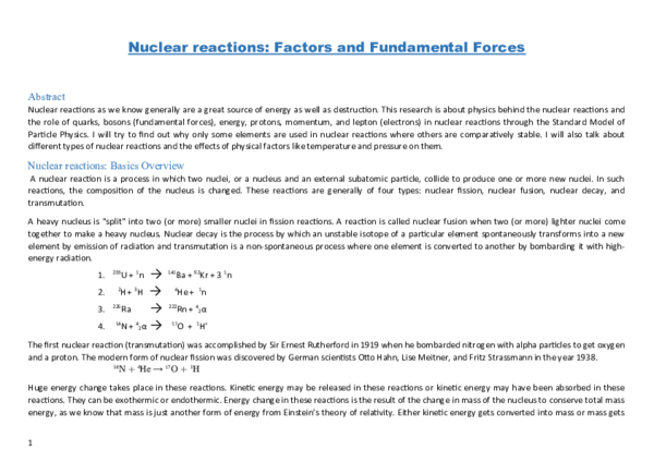 (DOC) Physics behind Nuclear reactions