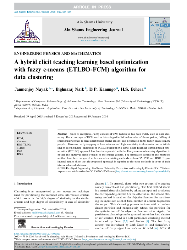 (PDF) A hybrid elicit teaching learning based optimization with fuzzy c ...