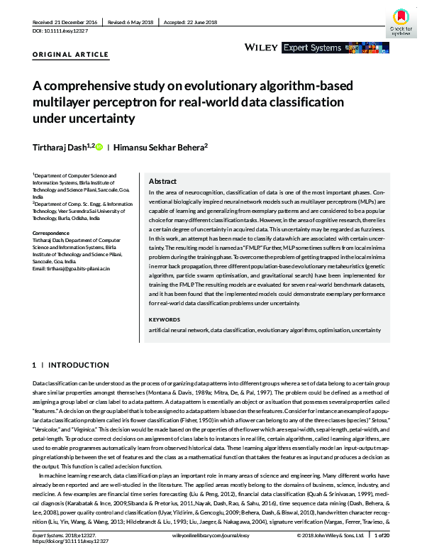 (PDF) A comprehensive study on evolutionary algorithm-based multilayer perceptron for real-world ...