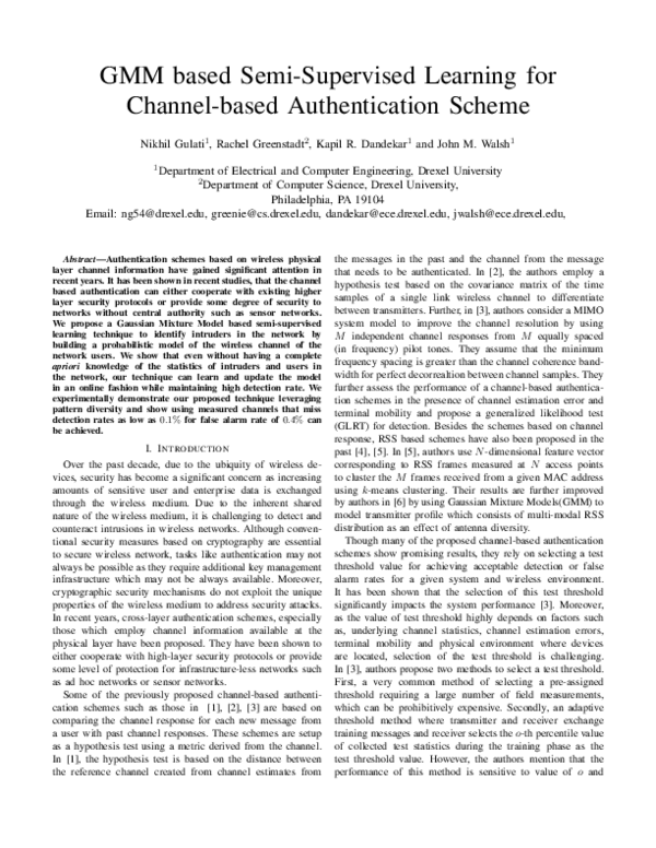 (PDF) GMM Based Semi-Supervised Learning for Channel-Based Authentication Scheme