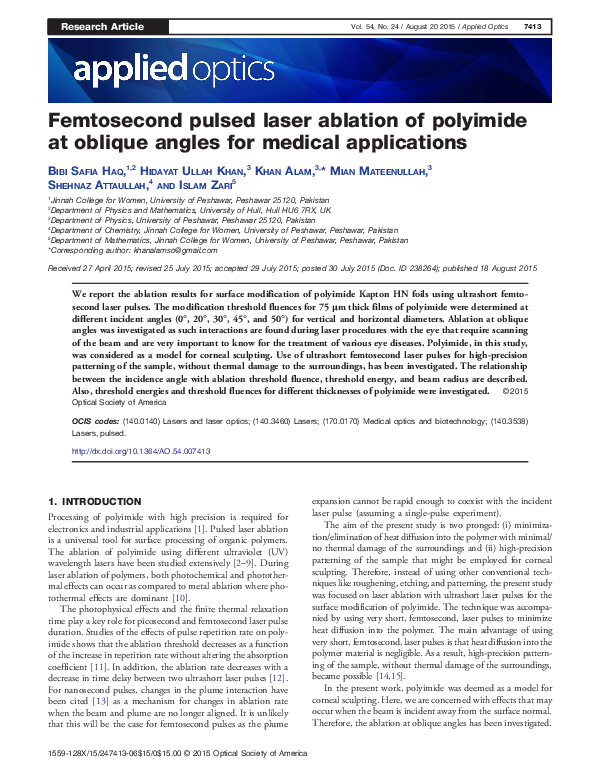 (PDF) Femtosecond pulsed laser ablation of polyimide at oblique angles ...