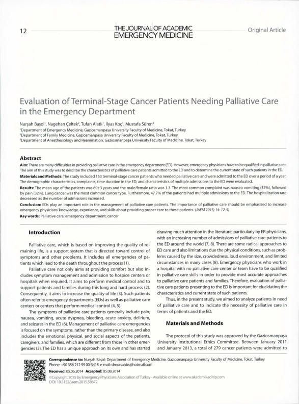 (PDF) The Evaluation of Terminal Stage Cancer Patients Needing ...