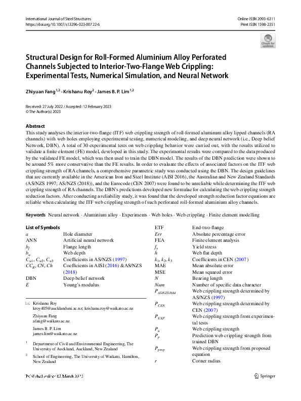 (PDF) Structural Design for Roll-Formed Aluminium Alloy Perforated Channels Subjected to ...