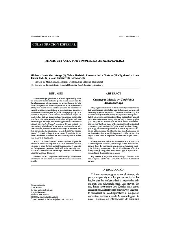 (PDF) Miasis cutanea por cordylobia anthropophaga