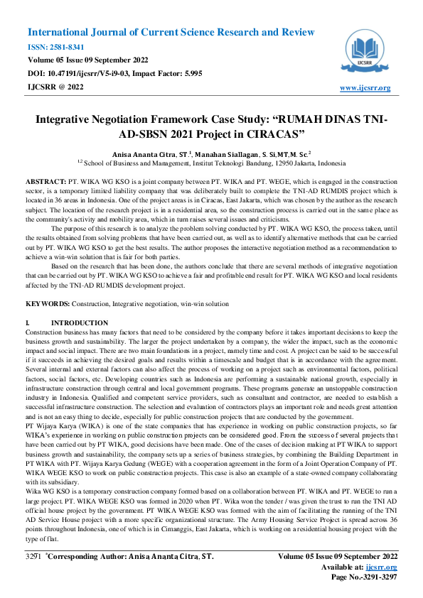 (PDF) Integrative Negotiation Framework Case Study: “RUMAH DINAS TNI-AD ...