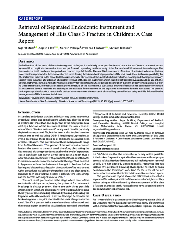 (PDF) Retrieval of Separated Endodontic Instrument and Management of ...