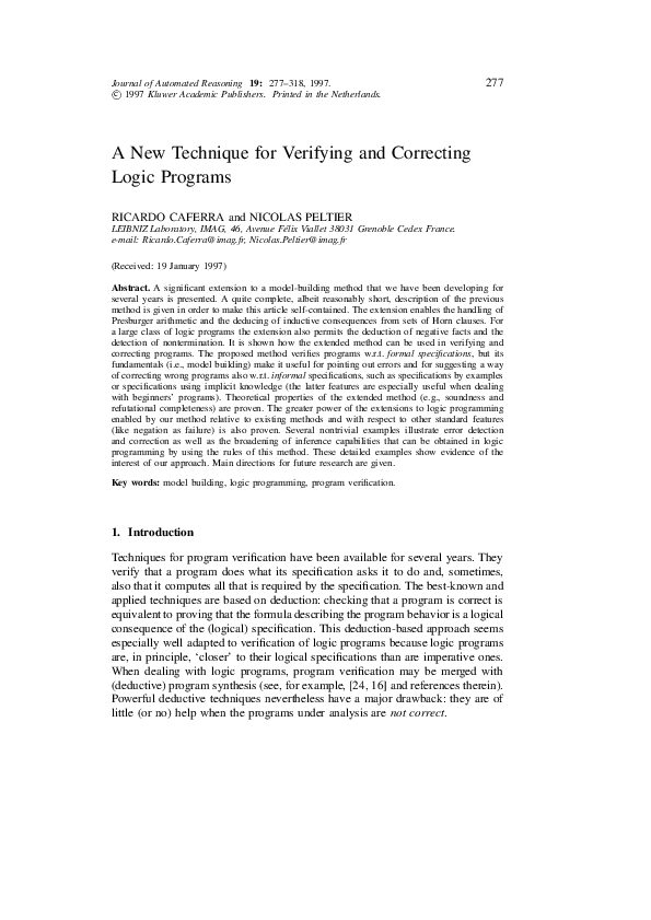 Pdf A New Technique For Verifying And Correcting Logic Programs