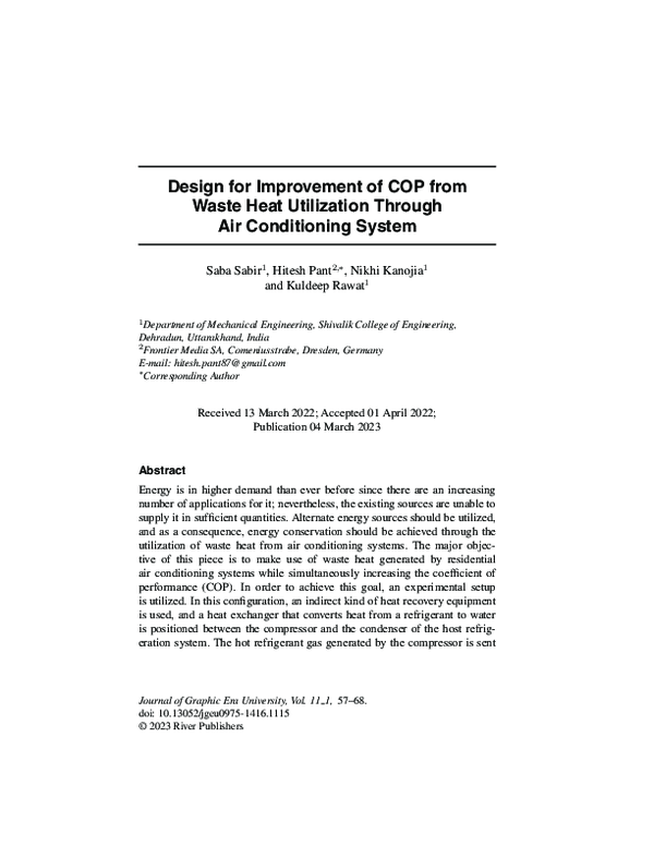(PDF) Design for Improvement of COP from Waste Heat Utilization Through ...
