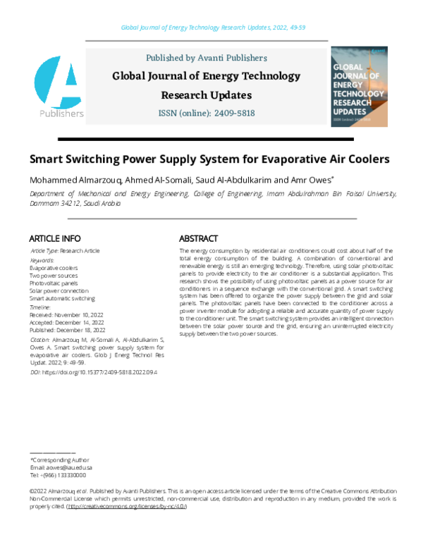(PDF) Smart Switching Power Supply System for Evaporative Air Coolers