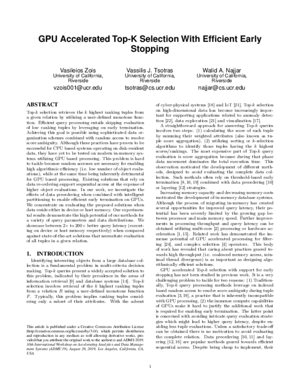 (PDF) GPU Accelerated Top-K Selection With Efficient Early Stopping