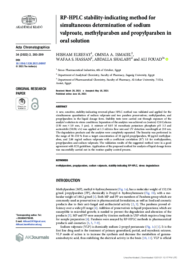 (PDF) RP-HPLC stability-indicating method for simultaneous determination of sodium valproate ...