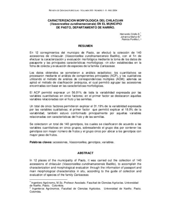 (PDF) Caracterización morfológica del chilacuan (vasconcellea ...
