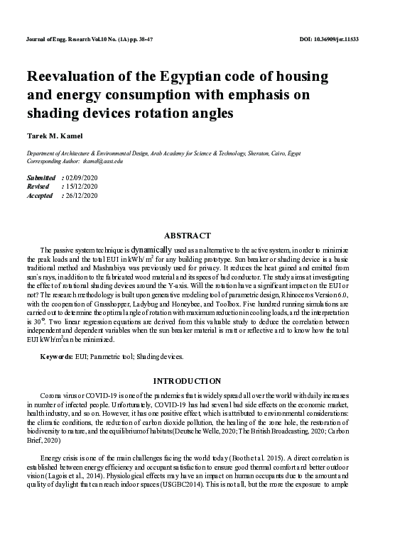 (PDF) Re-Evaluation of the Egyptian Code of Housing and Energy ...
