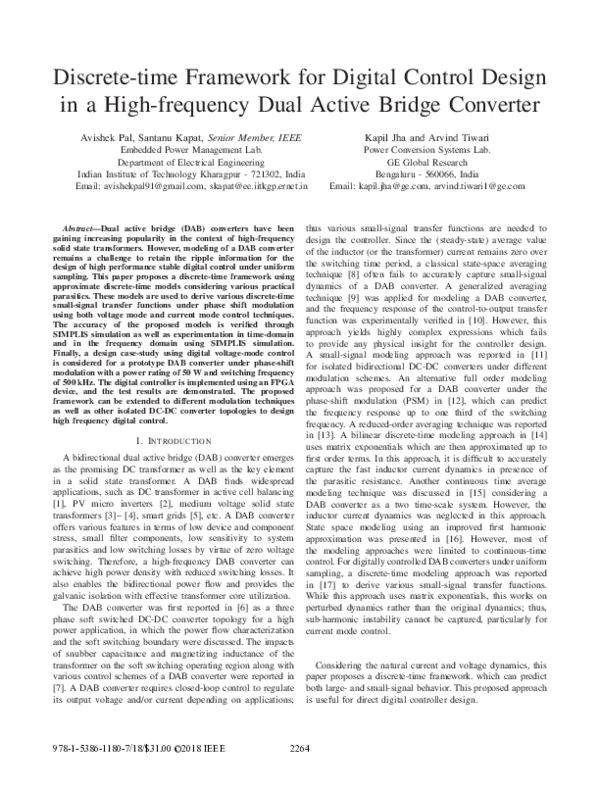 Pdf Discrete Time Framework For Digital Control Design In A High Frequency Dual Active Bridge 1868