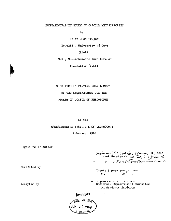 (PDF) Crystallographic study of calcium metasilicates | Felix J Trojer ...