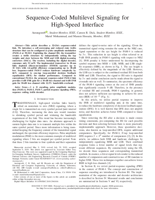 Pdf Sequence Coded Multilevel Signaling For High Speed Interface