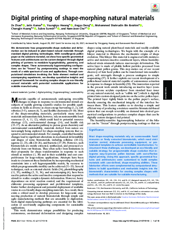 (PDF) Digital printing of shape-morphing natural materials