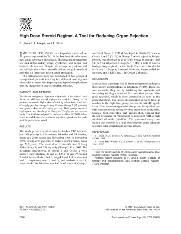 (PDF) High dose steroid regime: a tool for reducing organ rejection