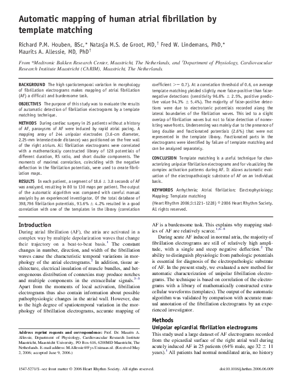 Pdf Automatic Mapping Of Human Atrial Fibrillation By Template