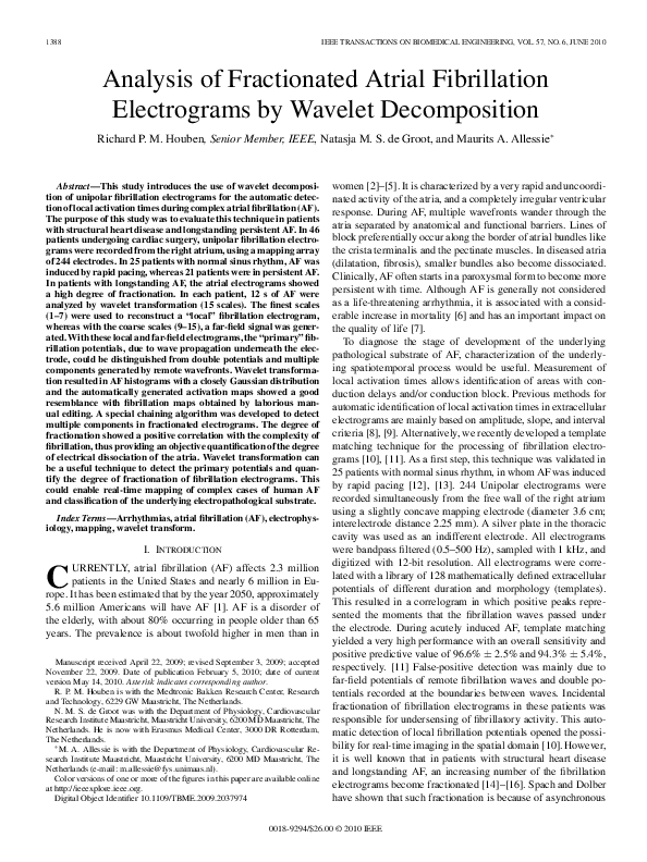Pdf Analysis Of Fractionated Atrial Fibrillation Electrograms By Wavelet Decomposition