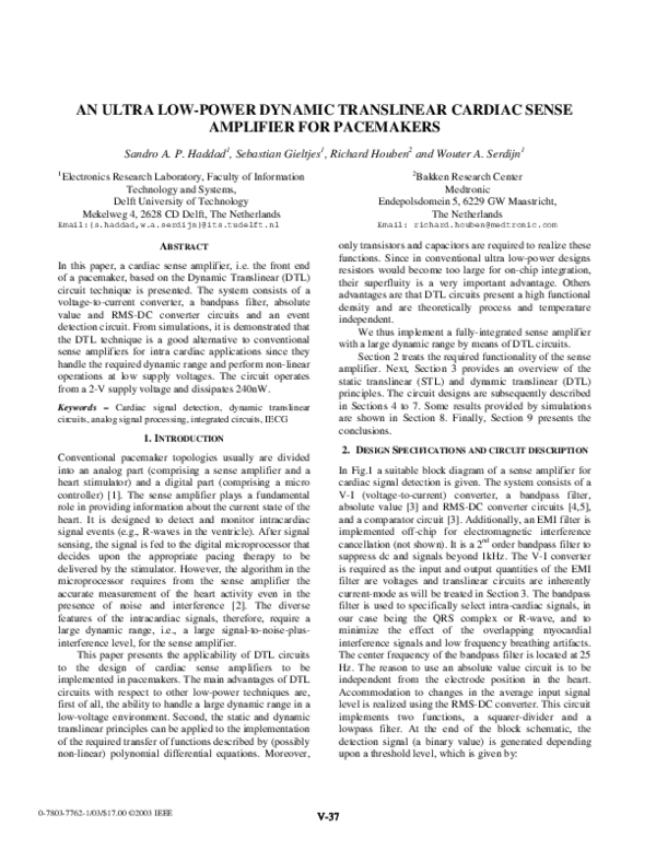 (PDF) An ultra low-power dynamic translinear cardiac sense amplifier ...