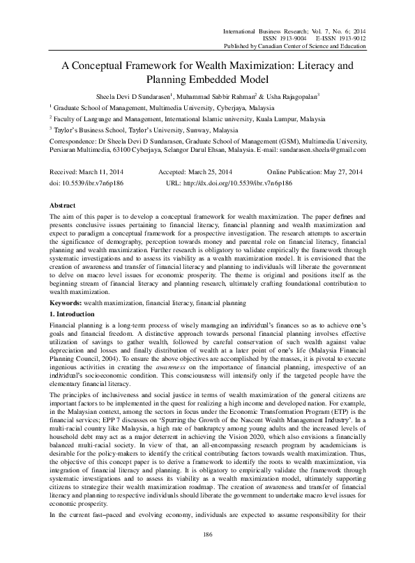 (PDF) A Conceptual Framework for Wealth Maximization: Literacy and ...