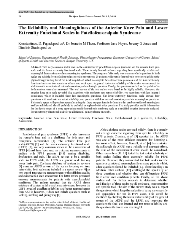 (PDF) The Reliability and Meaningfulness of the Anterior Knee Pain and ...