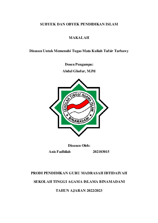 (PDF) TAFSIR TARBAWY SUBJEK DAN OBJEK PENDIDIKAN