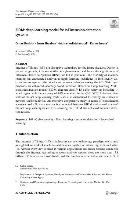 (PDF) EIDM: deep learning model for IoT intrusion detection systems (PDF) EIDM: deep learning model for IoT intrusion detection systems